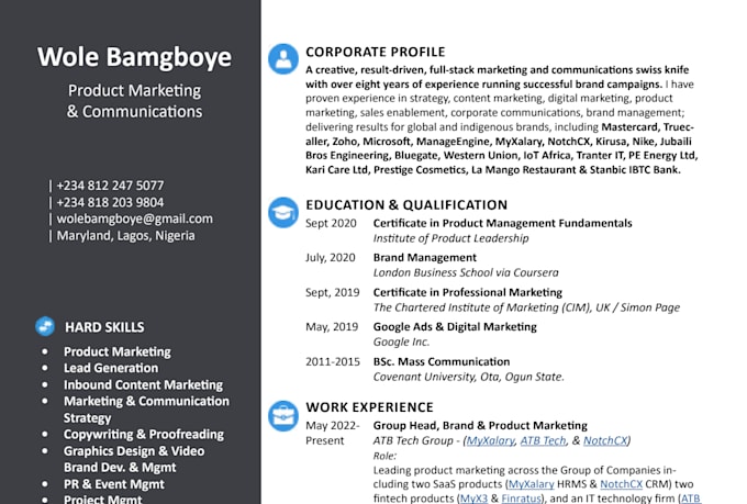 Build and design a fantastic resume for your next job by Wolebillion | Fiverr